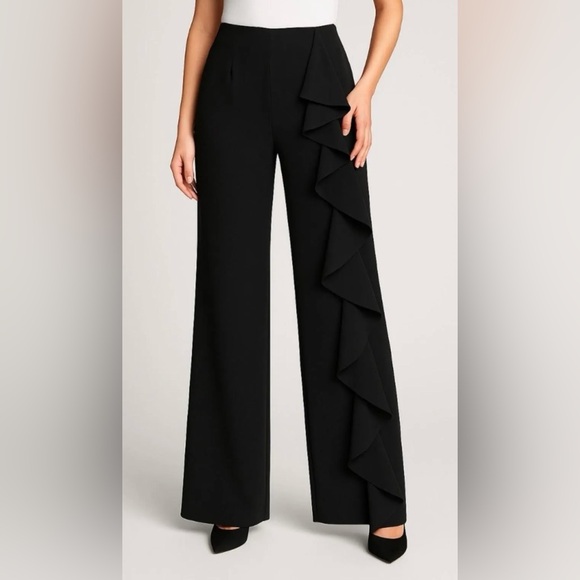 AMUR | Pants & Jumpsuits | Amur Black Wide Leg Ruffle Pants | Poshmark